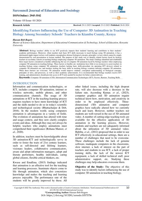 Pdf Identifying Factors Influencing The Use Of Computer 3d Animation In Teaching Biology Among