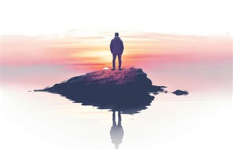 Man Standing On Rock At Sunset Premium Ai Generated Image