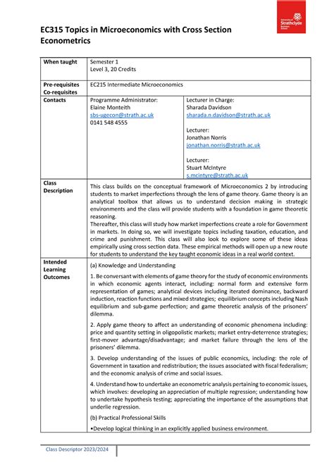 Ec315 Topics In Microeconomics With Cross Section Econometrics Class