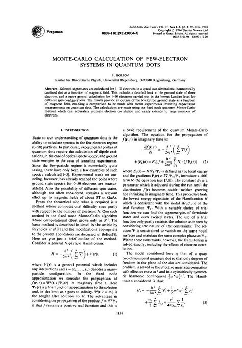 Pdf Monte Carlo Calculation Of Few Electron Systems In Quantum Dots