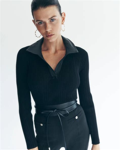 Faux Leather Collar Pullover Sweater White House Black Market