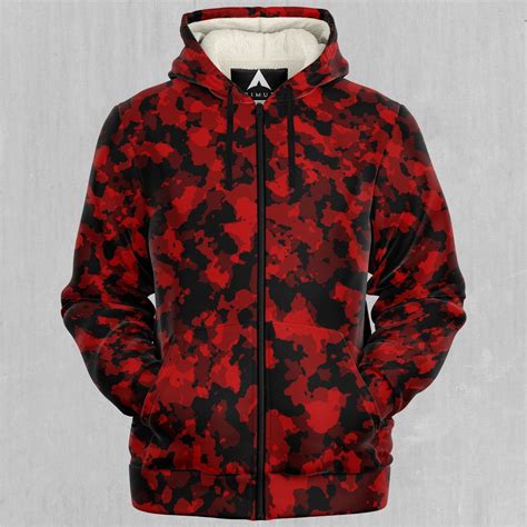 Cardinal Red Camo Abstract Pattern Sherpa Microfleece Zip Up Hoodie Etsy