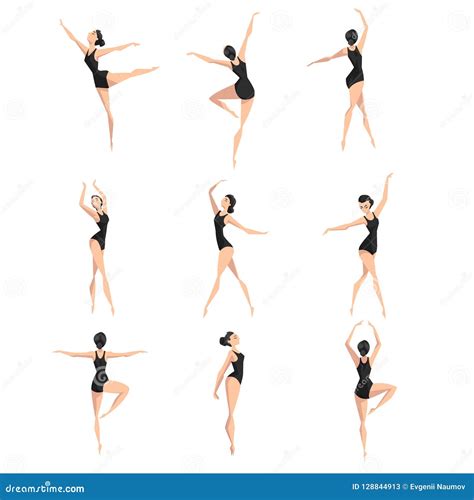 Female Ballet Dancer Set Beautifull Slim Ballerina Dancing Classical