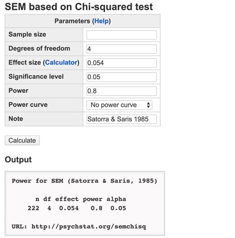 2 4 input and output for obtaining sample size for sem in example 15 2