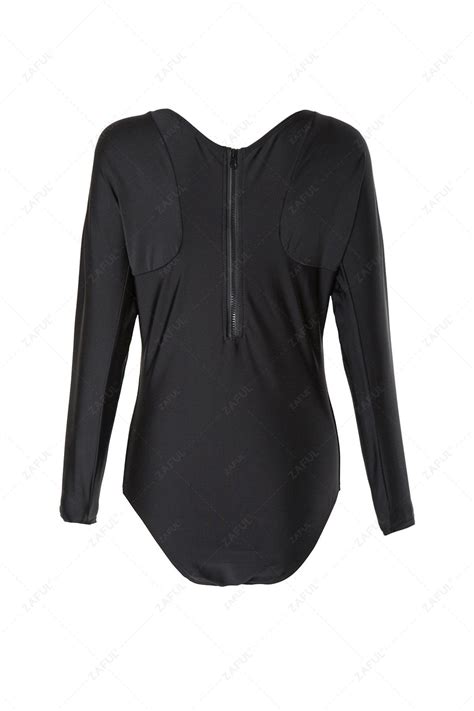 26 Off 2020 V Neck Long Sleeve One Piece Swimsuit In Black Zaful