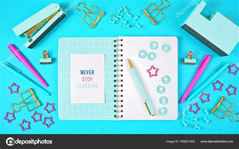 Back To School Concept Blue Theme Notebook With Stationery — Stock