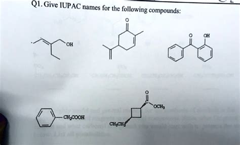 Q1 Give Iupac Names For The Following Compounds Oh Och3 Ch3cooh Ch3sch3