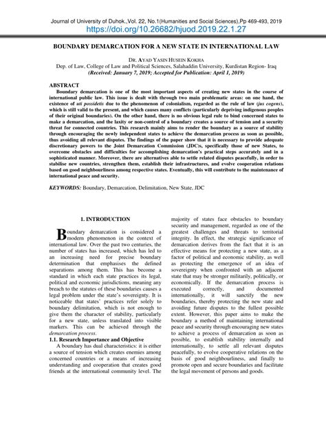 Pdf Boundary Demarcation For A New State In International Law