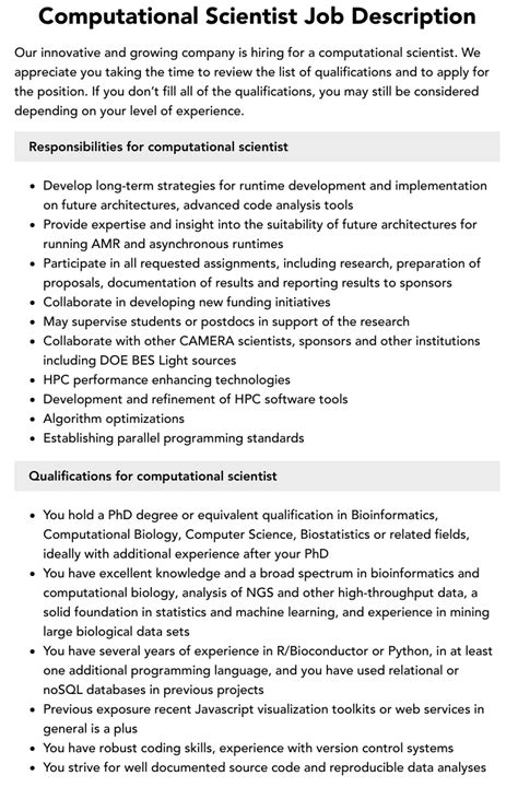 Computational Scientist Job Description Velvet Jobs