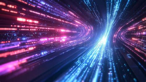 Digital Technology Background With Glowing Light Streaks And Binary