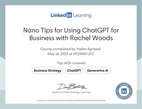 Yasha Agrawal On Linkedin Certificate Of Completion