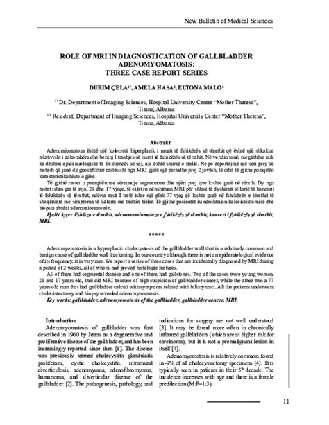 Pdf Role Of Mri In Diagnostication Of Gallbladder Adenomyomatosis Three Case Report Series