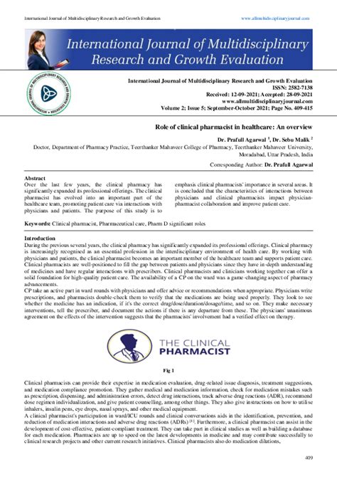 Pdf Role Of Clinical Pharmacist In Healthcare An Overview