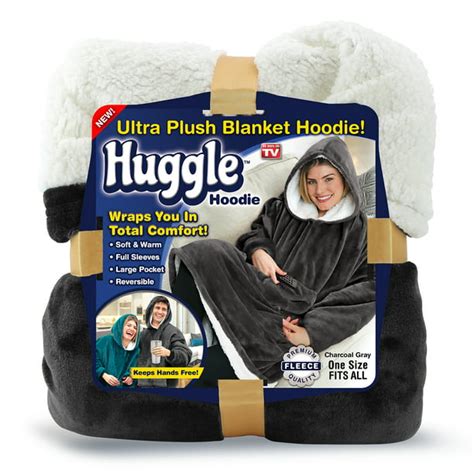 Huggle Hoodie Ultra Plush Hooded Blanket Robe Premium Fleece Gray