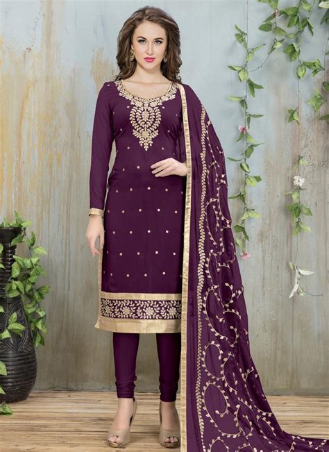Buy Embroidered Work Churidar Salwar Kameez Online