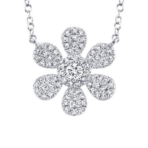 14k White Gold Diamond Pave Flower Pendant Necklace 1204 Etsy