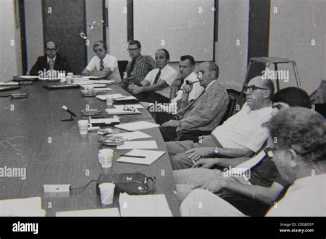 Fine 1970s Vintage Black And White Photography Of A Business Meeting