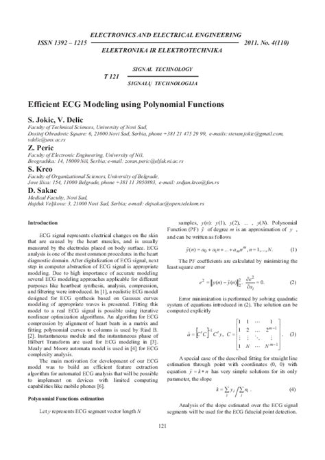 Pdf Efficient Ecg Modeling Using Polynomial Functions