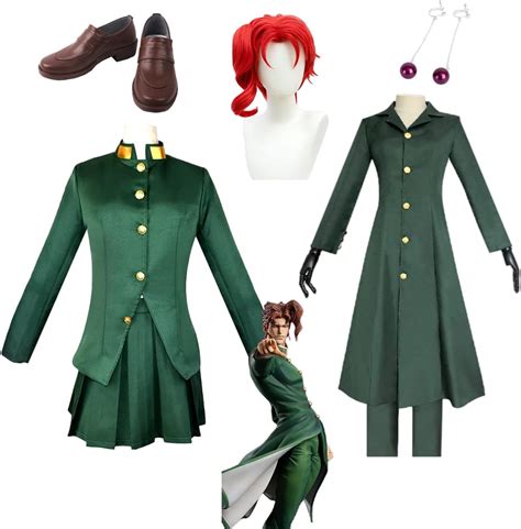 Amazon 花京院 典明 かきょういん のりあきコスプレ衣装 ジョジョの奇妙な冒険風周辺コスプレ用 ウイッグ付 靴付 イヤークリップ付