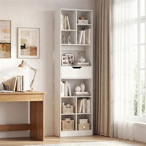 Tangkula 71” Tall Open Bookcase With Drawer 10 Cube