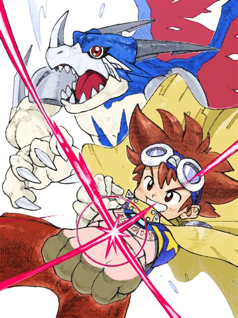 Yagami Taichi Zeromaru And Aerov Dramon Digimon And 1 More Drawn By
