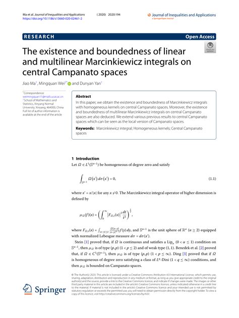Pdf The Existence And Boundedness Of Linear And Multilinear Marcinkiewicz Integrals On Central