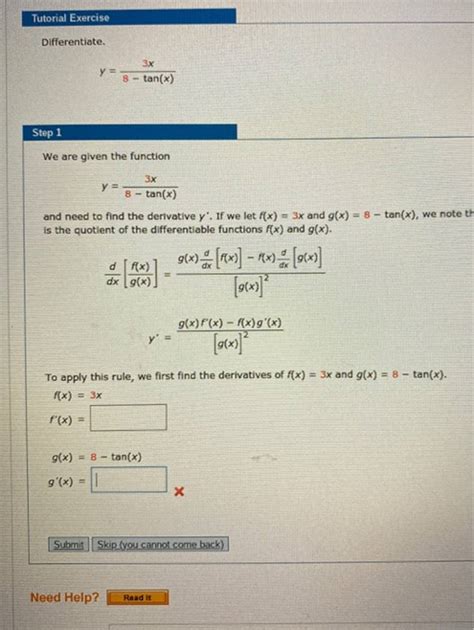 Solved Tutorial Exercise Differentiate Y 3x 8 Tanx Step 1 We