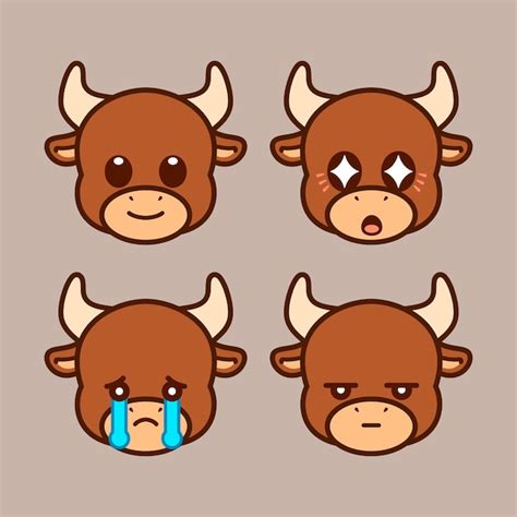 Satz Süße Stier Aufkleber Premium Vektor