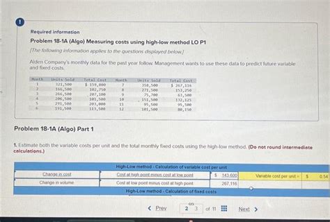 Solved Required Information Problem 18 1a Algo Measuring