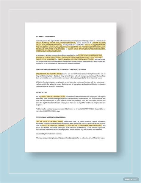 Maternity Leave Policy Template