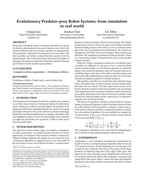 Pdf Evolutionary Predator Prey Robot Systems From Simulation To Real World