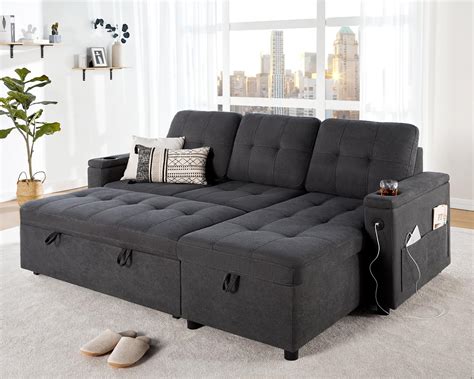 Sleeper Sofa Convertible Sofa Bed With Usb Charging Ports Cup