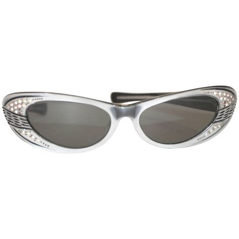 1960s Made In France Cat Eye Rhinestone Metallic Sunglasses At 1stdibs