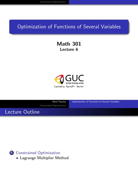 Lecture 6 Optimization Of Functions Of Several Variables Pdf