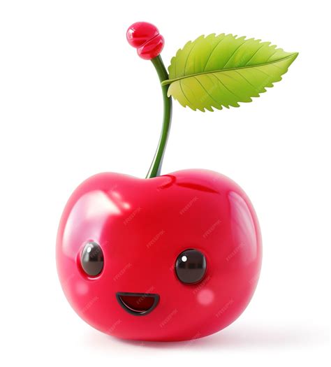 Premium Photo Animated Cherry With A Big Smile And Single Leaf On