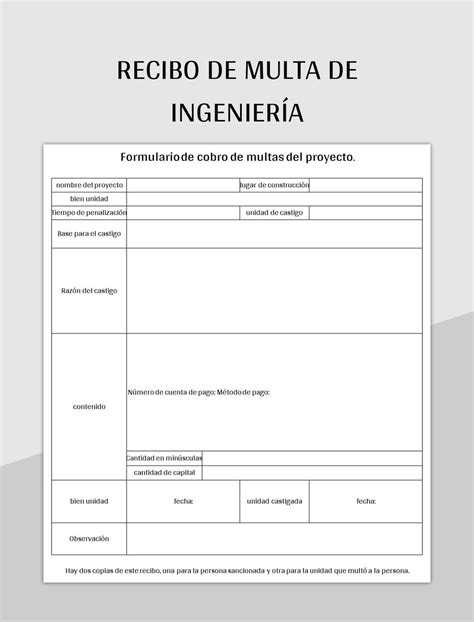 Plantilla De Excel Recibo De Multa De Ingeniería Y Hoja De Cálculo De