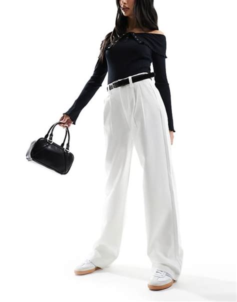 Stradivarius Tailored Trouser With Belt In White Asos