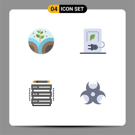 Group Of 4 Modern Flat Icons Set For Environment Database Car Stations Server Editable Vector