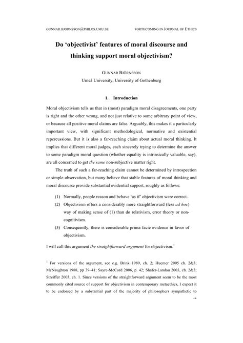 Pdf Do ‘objectivist Features Of Moral Discourse And Thinking Support