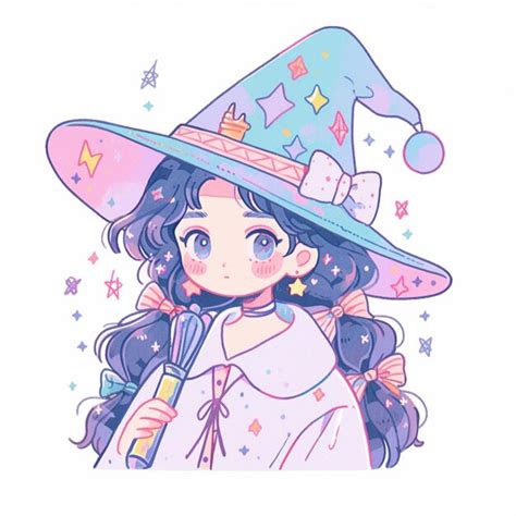 Premium Photo Anime Girl With A Hat And Wand In Her Hand Generative Ai