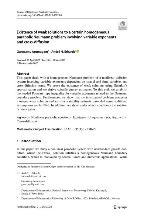 Pdf Existence Of Weak Solutions To A Certain Homogeneous Parabolic Neumann Problem Involving
