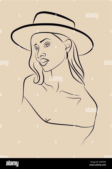 Young Woman In Hat Line Drawing Poster Illustration Stock Vector Image And Art Alamy