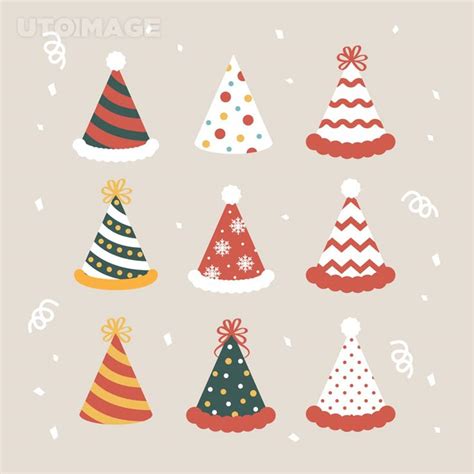 유토이미지 생일 꼬깔 모자 일러스트 크리스마스 카드 생일 파티 모자 크리스마스 포스터