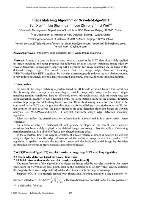 Pdf Image Matching Algorithm On Wavelet Edge Sift
