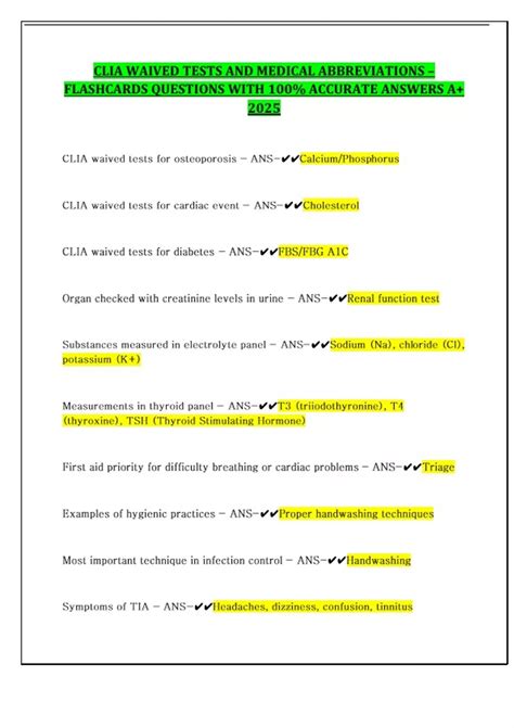 Clia Waived Tests And Medical Abbreviations Flashcards Questions With 100 Accurate Answers A