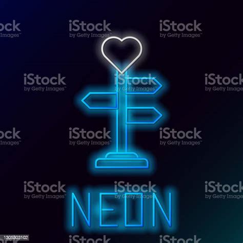 파란색 빛나는 네온 라인 도로 교통 표지판 검은 색 배경에 고립 된 심장 아이콘표지판 격리 된 거리 정보 표지판 방향 기호입니다 다채로운 개요 개념 벡터 일러스트레이션