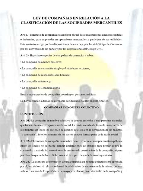 7ley De Compañías En Relación A La Clasificación De Las Sociedades