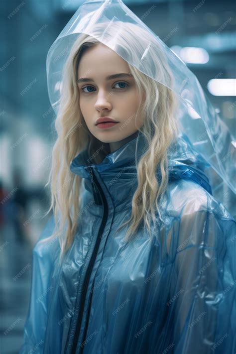 Premium Photo A Young Woman In A Plastic Raincoat