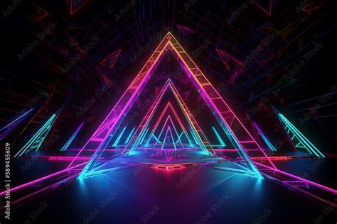 3d Render Neon Lights Abstract Background Glowing Lines Virtual