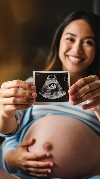 Close Up Pregnant Woman With Ultrasound Image Premium Ai Generated Image